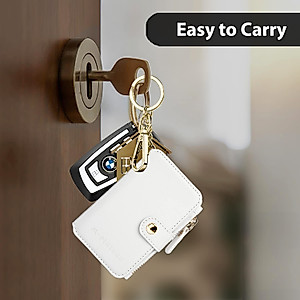 M-Plateau Off white Keychain Wallet, Wallet Women with Circle Coin Purse Keychain and Zipper Card Case,Trifold Leather wallet with ID Window Gift For Women (White)