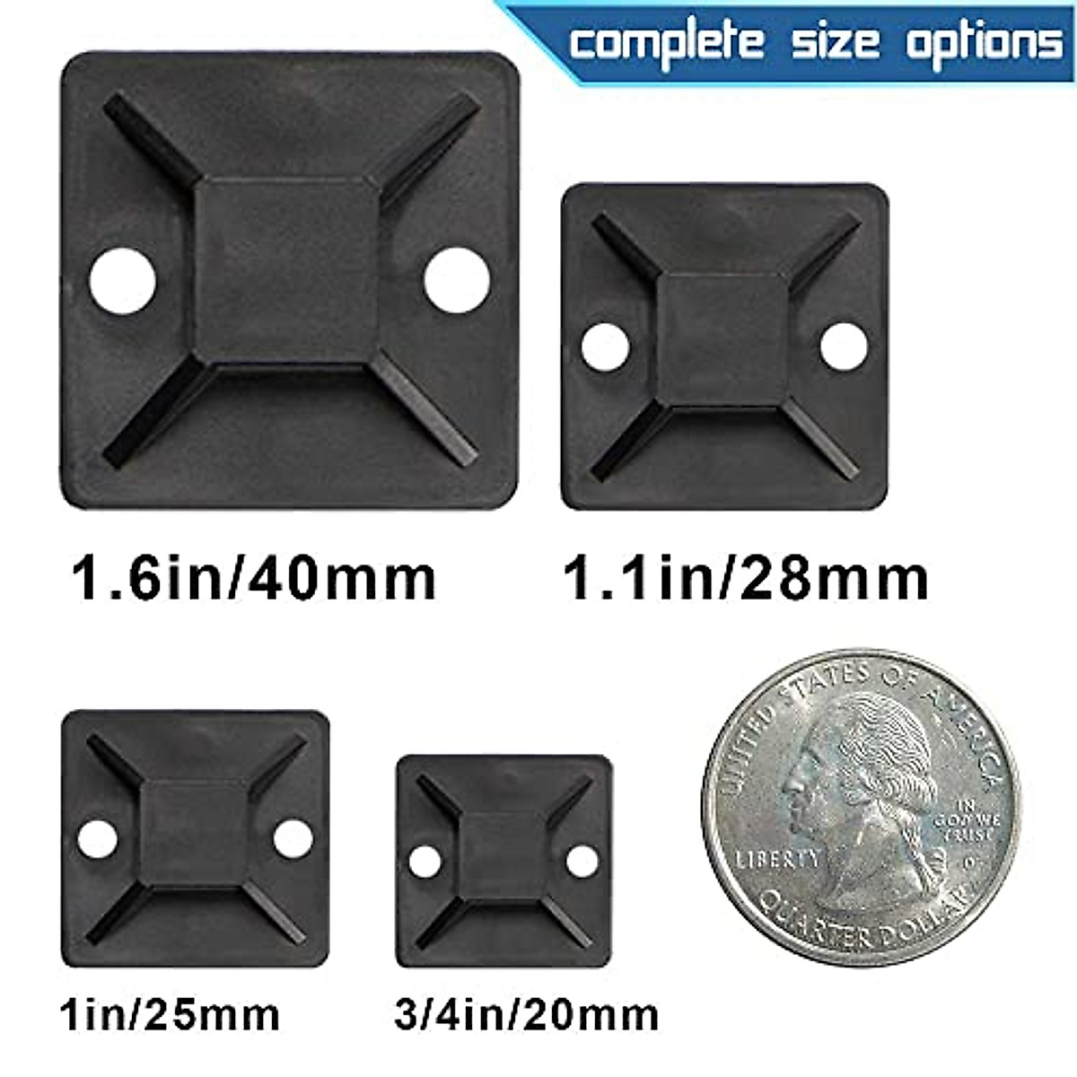 Zip Tie Mount 3/4" Black Small Wire Tie Adhesive Mounting,100 Pcs for Wire Clips Cable Management Cable Tie Anchors,Durability Pro-grade UV Wire Holder organizer