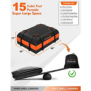 FIVKLEMNZ Car Rooftop Cargo Carrier Roof Bag Waterproof for All Top of Vehicle with/Without Rack Includes Topper Anti-Slip Mat + Reinforced Straps + 6 Door Hooks + Luggage Lock