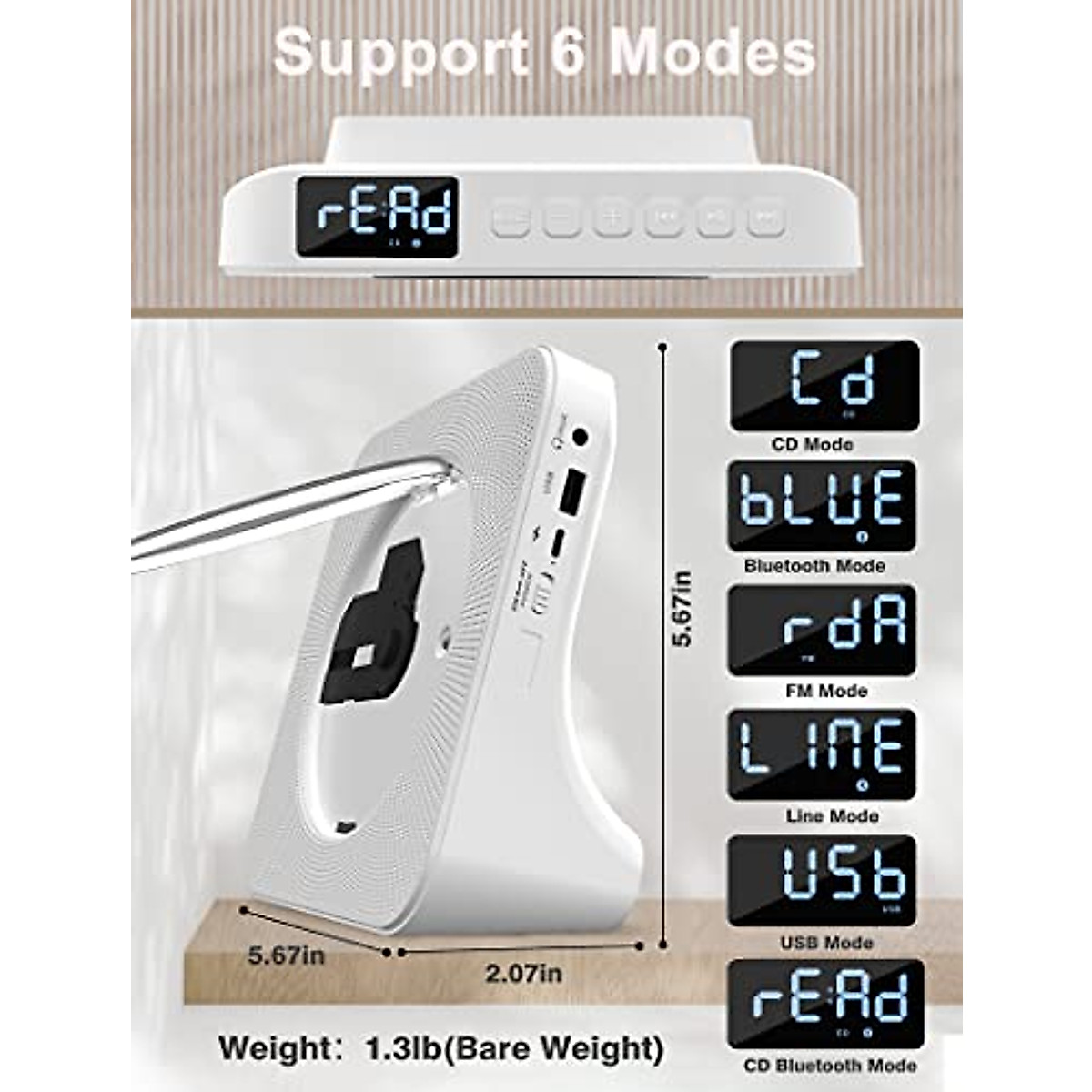 4000mAh Rechargeable Portable CD Player:Kpop Music Player with Bluetooth HiFi Speaker,Remote Control,LCD Display,Sleep Timer,Headphone Jack, Supports CD/Bluetooth/FM Radio/U-Disk/AUX