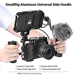 SMALLRIG Universal Aluminum Side Handle Grip for DSLR Camera Cage with Cold Shoe Mount Built-in Wrench, 1/4 Threaded Holes - HSS2425