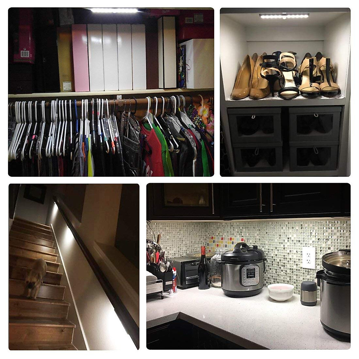 Remote Control Under Cabinet Lights with Remote 6 Pack, 20-LED Dimmable Closet Lighting Battery Operated Under Counter Light, Stick on Touch Night Light Strip for Kitchen Stairway Bedroom, 3 Colors