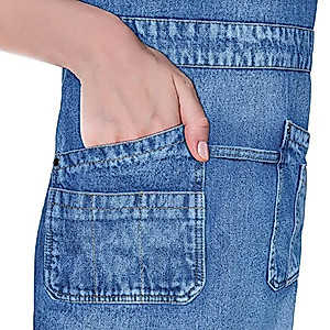 Upguider Denim Apron with Pockets Adjustable Cooking Apron Jean Apron with Multi Pockets for Kitchen Cooking BBQ Gardening (Blue)