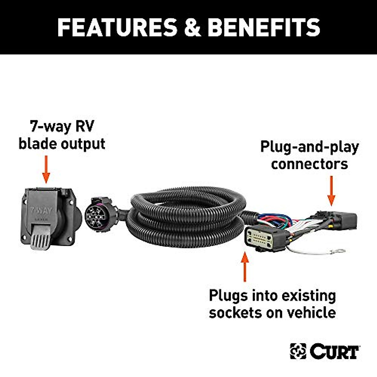 CURT 56431 Vehicle-Side Custom RV Blade 7-Pin Trailer Wiring Harness, Fits Select Ford Ranger, Black