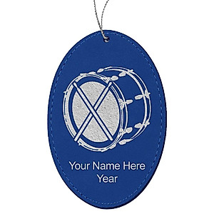 LaserGram Faux Leather Christmas Ornament, Bass Drum, Personalized Engraving Included (Dark Blue, Oval)