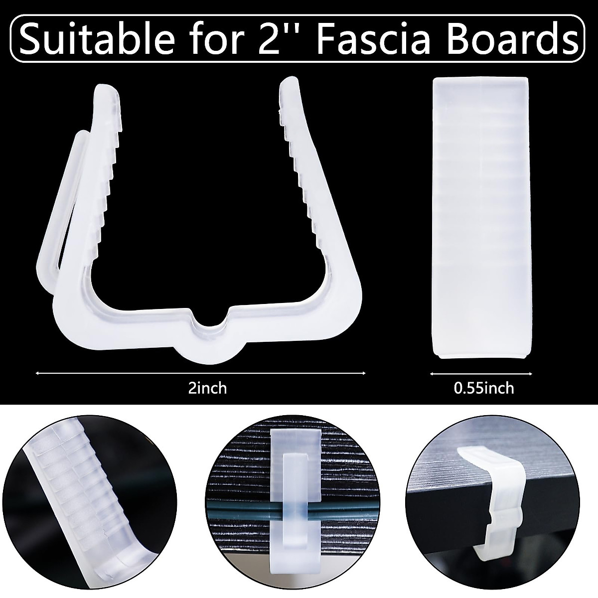 CXLHO 50 Pieces Christmas Holiday Light Hanger Hooks, 1.62" Fascia Boards Clips White, Plastic Holiday Light Clips for C7, C9, Mini String Lights Outdoor Roof Roofline Deck Eave Christmas Decoration