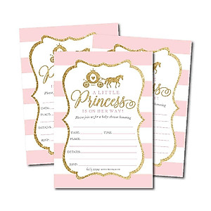 25 Little Princess Baby Shower Invitations, 25 Books For Baby Shower Request Cards, 25 Baby Shower Diaper Raffle Tickets For Baby Shower Girl, Cute Pink & Gold Write in Diaper Raffle Cards