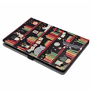 YOYOYX Case for All-New Kindle Fire HD 10 & 10 Plus Tablet (11th Generation, 2021 Release), Book Lovers Design PU Leather Folio Multi-Angle Stand TPU Back Cover, Cat Bookshelf