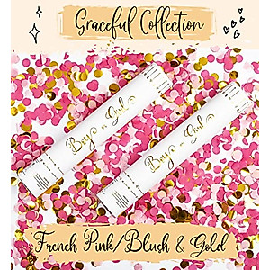 Gender Reveal Confetti Cannon - 4 Pink/Gold Poppers - Gender Reveal Party Supplies - Confetti Sticks - Gender Reveal Stickers 40 pcs (20 Girl 20 Boy)