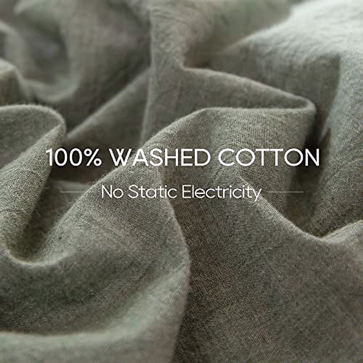 OS OMYSTYLE Sage Green Duvet Cover Queen Size 100% Washed Cotton Linen Like Textured for All Seasons, 3 Pieces Ultra-Soft Solid Color Bedding Set with Zipper Closure, 1Pc Duvet Cover 2Pcs Pillowcases