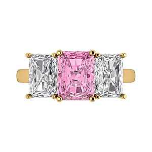 Clara Pucci 4.0 ct Emerald Cut Custom Engraving 3 stone W/Accents Pink Gemstone Engagement Wedding Ring 18K yellow Gold Size 10.75