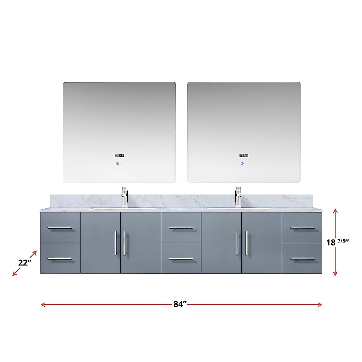 Bell+Modern Sonoma 84 in. W x 22 in. D Dark Grey Double Bath Vanity, Carrara Marble Top and 36 in. LED Mirrors