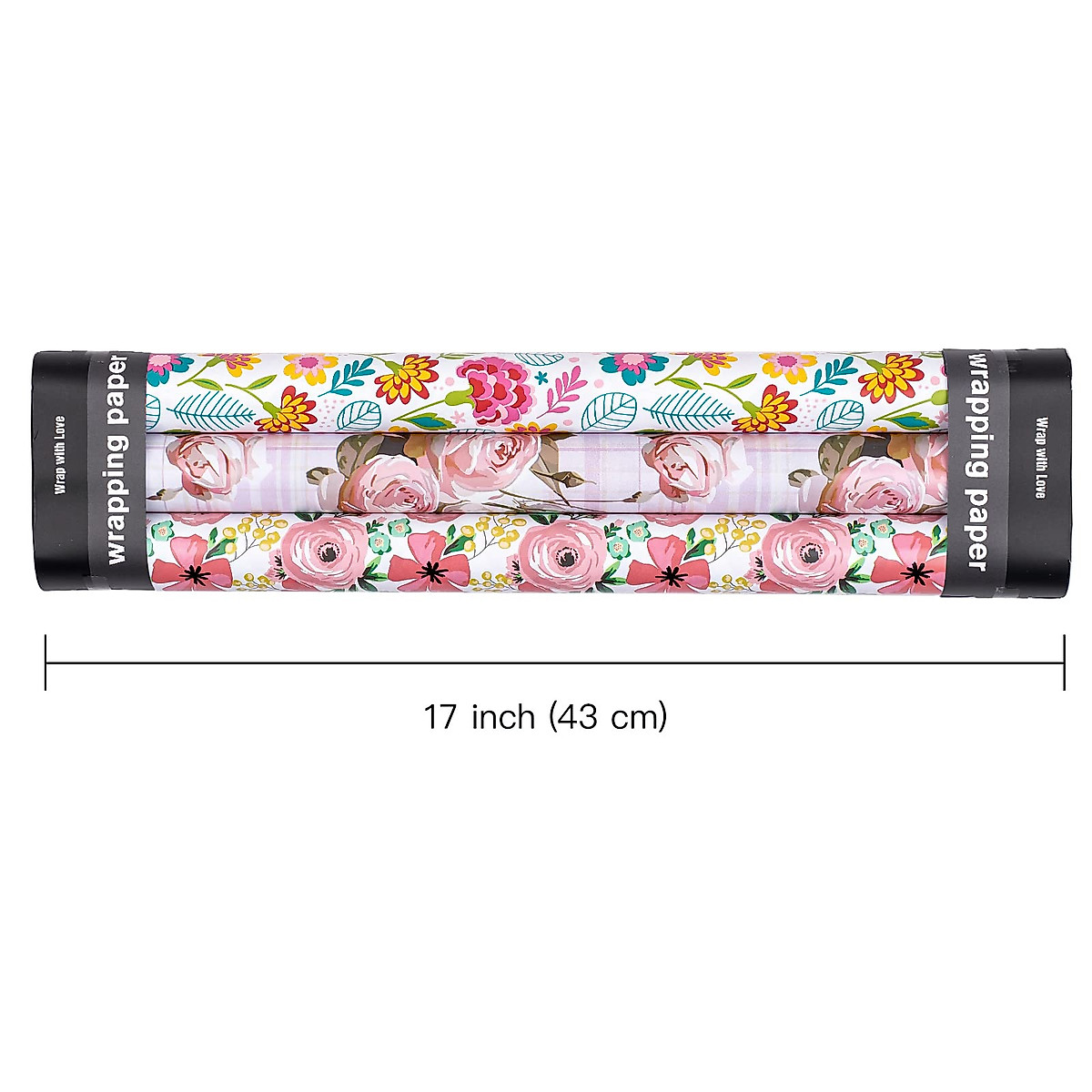 WRAPAHOLIC Wrapping Paper Roll - Mini Roll - 3 Rolls - 17 Inch X 120 Inch Per Roll - Elegant Floral for Wedding, Birthday, Holiday, Baby Shower