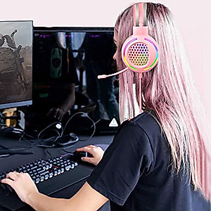 4-in-1 Gaming Keyboard Mouse Combo,87 Keys Rainbow Mechanical Keyboard,RGB 12000 DPI Lightweight Pink Gaming Mouse with Honeycomb Shell,3.5mm Gaming Stereo Headset for PC Laptop Computer