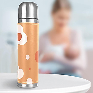 Stainless Steel Leather Vacuum Insulated Mug Flower Thermos Water Bottle for Hot and Cold Drinks Kids Adults 16 Oz