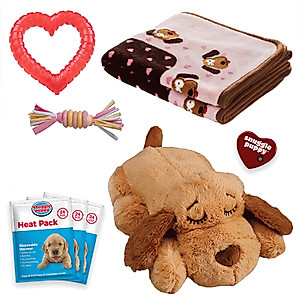 SmartPetLove Original Starter Kit for Anxiety Relief and Calming Aid, Biscuit Coloured Puppy Included and Pink Toy