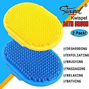 Kwispel 2 Pcs Dog Grooming Brush, Pet Shampoo Brush Dog Bath Grooming Shedding Brush Soothing Massage Rubber Comb with Adjustable Strap for Short Long Haired Dogs and Cats
