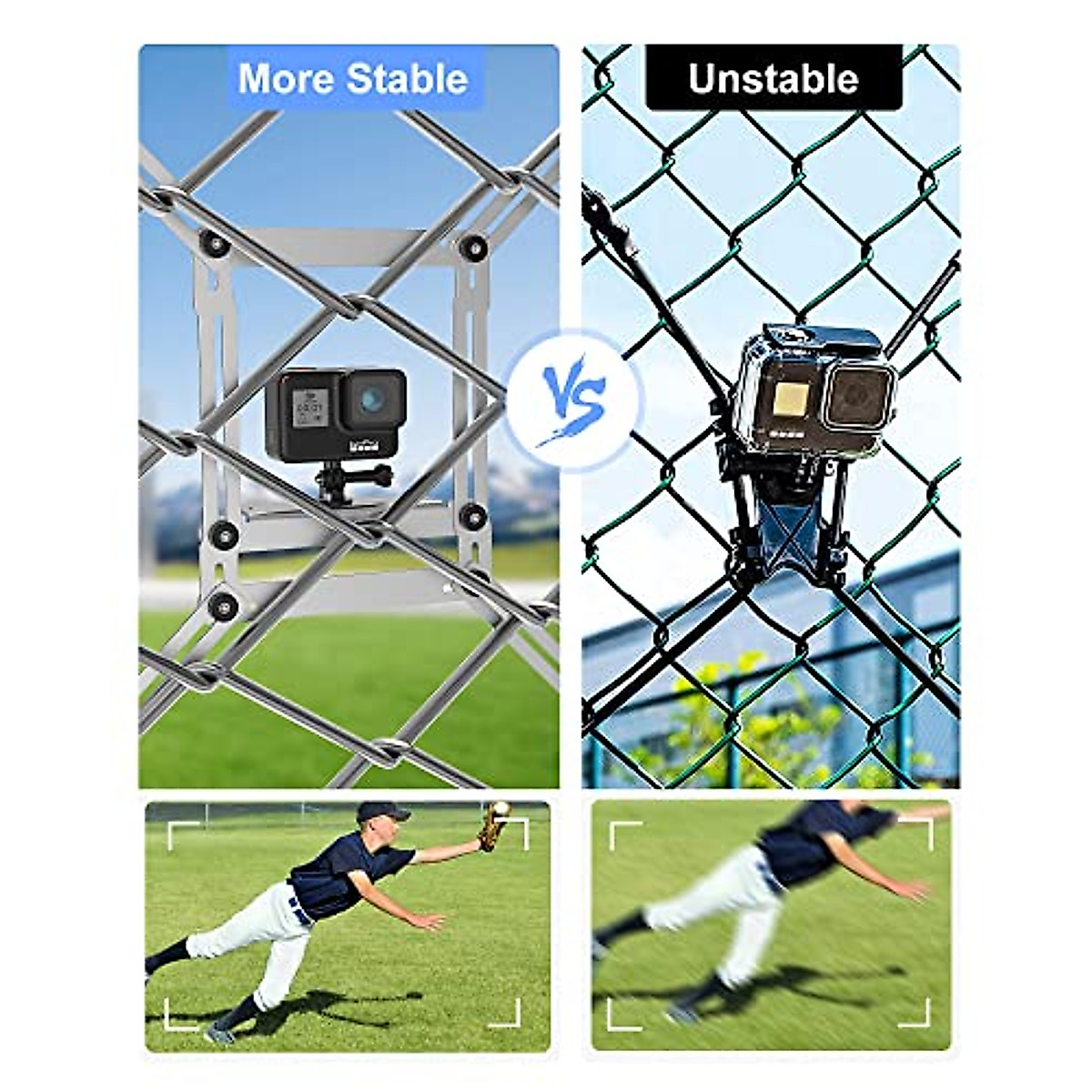 Meromore Fence Mount - Action Camera Aluminum Fence Mount for GoPro, iPhone, Phones, Digital Camera, Ideal Backstop Camera Fence Clip for Recording Baseball, Softball, Football Games