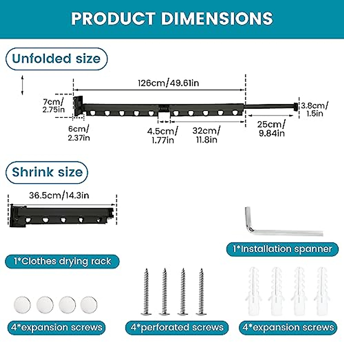AEVXKHI Retractable Clothes Drying Rack Wall Mounted Clothes Hanger Rack Space Saver Wall Laundry Drying Rack Rustproof Collapsible Clothes Rack for Balcony Patio (2-fold)