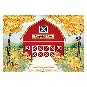 Allenjoy 7x5ft Fall Red Farm Backdrop for Photography Watercolor Autumn Great Pumpkin Patch Halloween Farmland Newborn Children Birthday Background Decorations Photobooth Banner Photo Studio Props