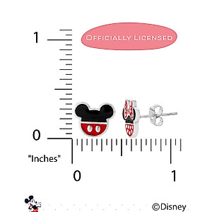 Disney Mickey Mouse and Minnie Mouse Mismatched Stud Earrings for Girls, Silver Plated, Officially Licensed