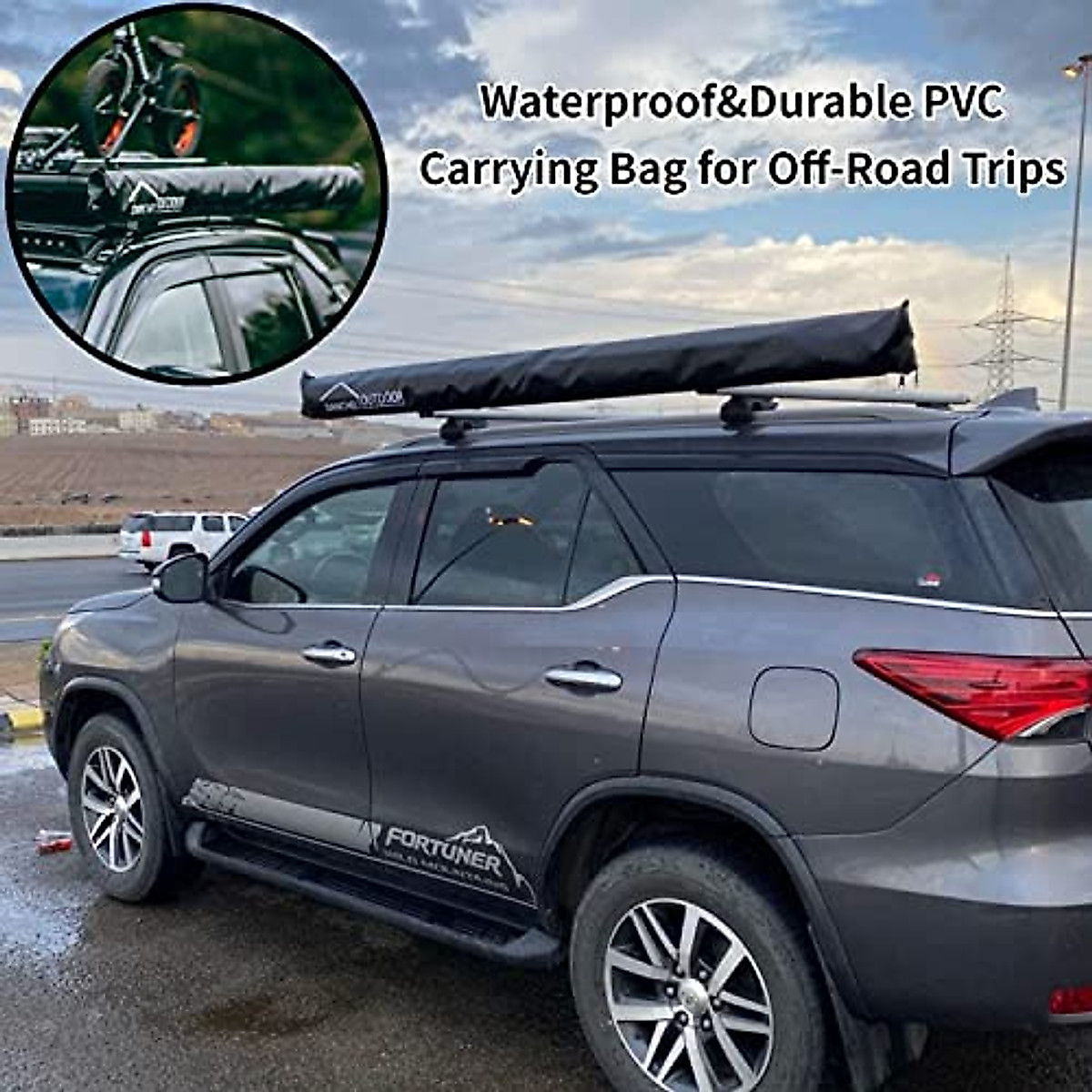 DANCHEL OUTDOOR Car Awning Pull-Out Roof Rack Vehicle Awning UPF50+ Sun Shelter Canopy for SUV Truck Camper Overland Camping, 4.9x6.5ft Khaki