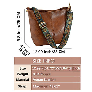 Huwzder Hobo Bags Vegan Leather Crossbody Bag Guitar Strap Shoulder Purses with Zipper Handbags for Women (Brown)