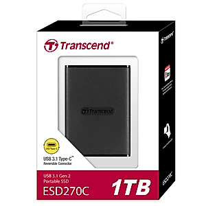 Transcend 1TB ESD270C, External Solild State Drive, Portable SSD, One Touch to Back up, One-Time Password to Unlock, Type-A and Type-C Cables Included - TS1TESD270C