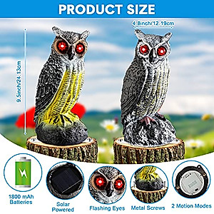 Fake Owl Decoy to Scare Birds Away Solar Scarecrow Decoy Motion Activated Bird Deterrent Bird Repellent with Red Flashing Eyes Frightening Sound Plastic Scarecrow for Yard (Gray, Yellow, 2 Pcs)
