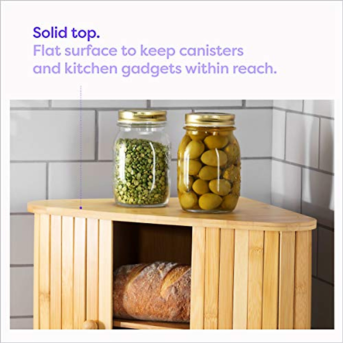 Klee Wooden Bread Box | Bamboo Bread Holder | Corner Bread Keeper Storage Box, Fully Assembled