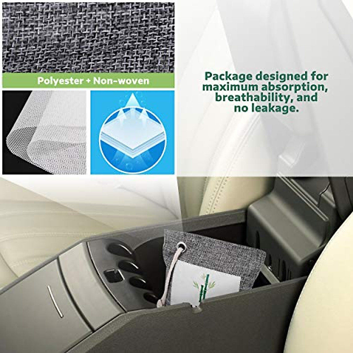 Bamboo Charcoal Air Purifying Bag (4x200g), Natural Charcoal Bags Odor Absorber and Cleaning Supply for Car, Office, Closet, Home, Kitchen, Rooms, Pets.