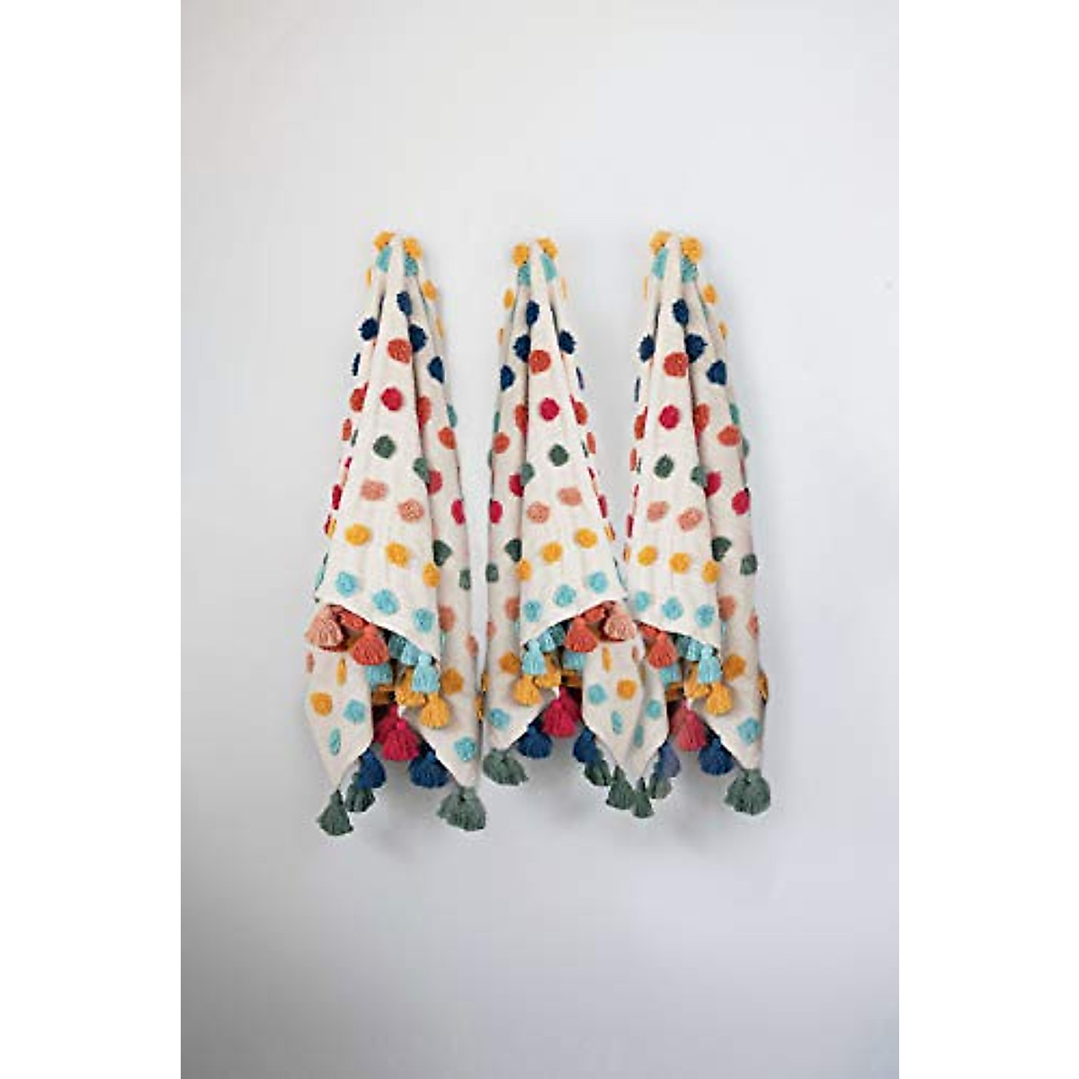 Creative Co-Op 60" L x 50" W Woven Cotton Tufted Dots & Tassels Throw, Multicolor