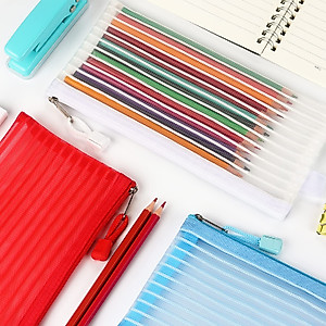 Tamaki 10 Pack Zipper Mesh Pouch Pencil Pouch Multicolor Pen Bag Multipurpose for Office Supplies Travel Storage Bags, 10 Colors