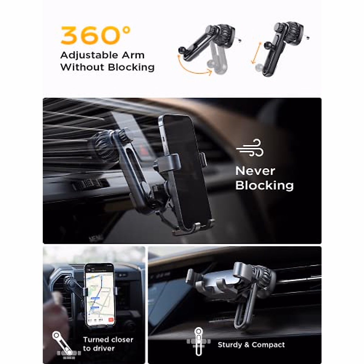AINOPE Car Phone Holder Mount 2023 Gravity Vent Phone Mount For Car With Extention&Short Air Vent Clip Never Blocking Cell Phone Holder Mount For Car Vent Compatible With iPhone 14 Pro Max 13 and More