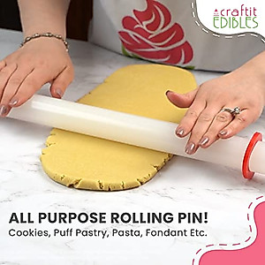 Long Rolling Pin with Thickness Rings -20” Dough roller, Fondant roller with 5 sets of Adjustable Rolling Pin Guides for Cookie Rolling Pins - Nonstick Fondant Rolling Pin by CraftIt Edibles