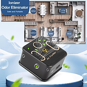 KLVEU Ionizer Odor Eliminator Machine, Air Ionizer Purifier for home Portable and Quiet Ion Air Purifier for Bedroom Toilet Kitchen Pets Smoke and Car(1PCS), small, black-1, CYJ-3IN1