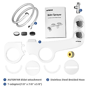 Auterfar Bidet Attachment for Toilet, Dual Nozzle with Self-Cleaning Bidet Toilet Seat, Non-Electric Ultra-Thin Bidets for Existing Toilets, Rear/Feminine Wash with Adjustable Water Pressure