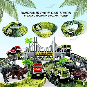 AUUGUU Dinosaur Toys - Create A Dino World with Flexible Race Track, Birthday Gift for Kids Ages 3+, Toys for 3 4 5 Year Old Boys, Toddler Toys