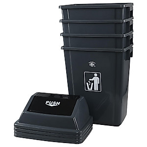 Nihenok 15 Gallon Tall Plastic Trash Can with Swing Lid, 4 Pack Gray Kitchen Garbage Bins