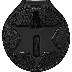 Perfect Fit Sheriff Star Badge Holder Belt Badge Clip and Neck Chain Black Leather (Cutout 199)
