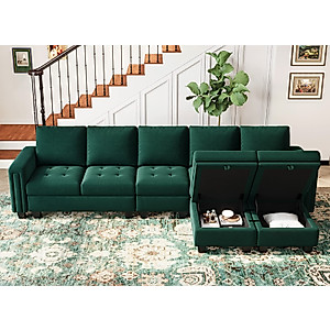 Belffin Velvet Ottoman Module with Storage for Modular Sofa Sectional Couch Rectangular Ottoman with Storage Ottoman Bench Footstool Green