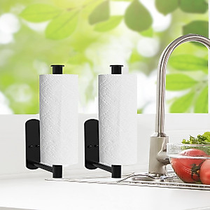 Tujjhoum Paper Towel Holder, Under Cabinet Paper Roll Holder Big Roll, Wall Mounted Matt Black Paper Holder for Kitchen, Bathroom, RV, Self-Adhesive and Drilling Optional