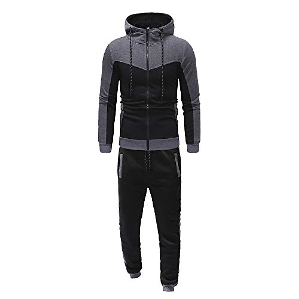 Thenlian Men's Autumn Winter Packwork Sweatshirt Top Pants Sets Sports Suit Tracksuit(XXL, Dark Gray)