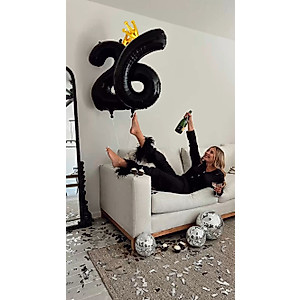 Number 6 Balloon 40 in, Six Helium Balloons for Birthday Party 16 60 Decorations Anniversary, 6th Birthday Balloon, Black 6 Balloons
