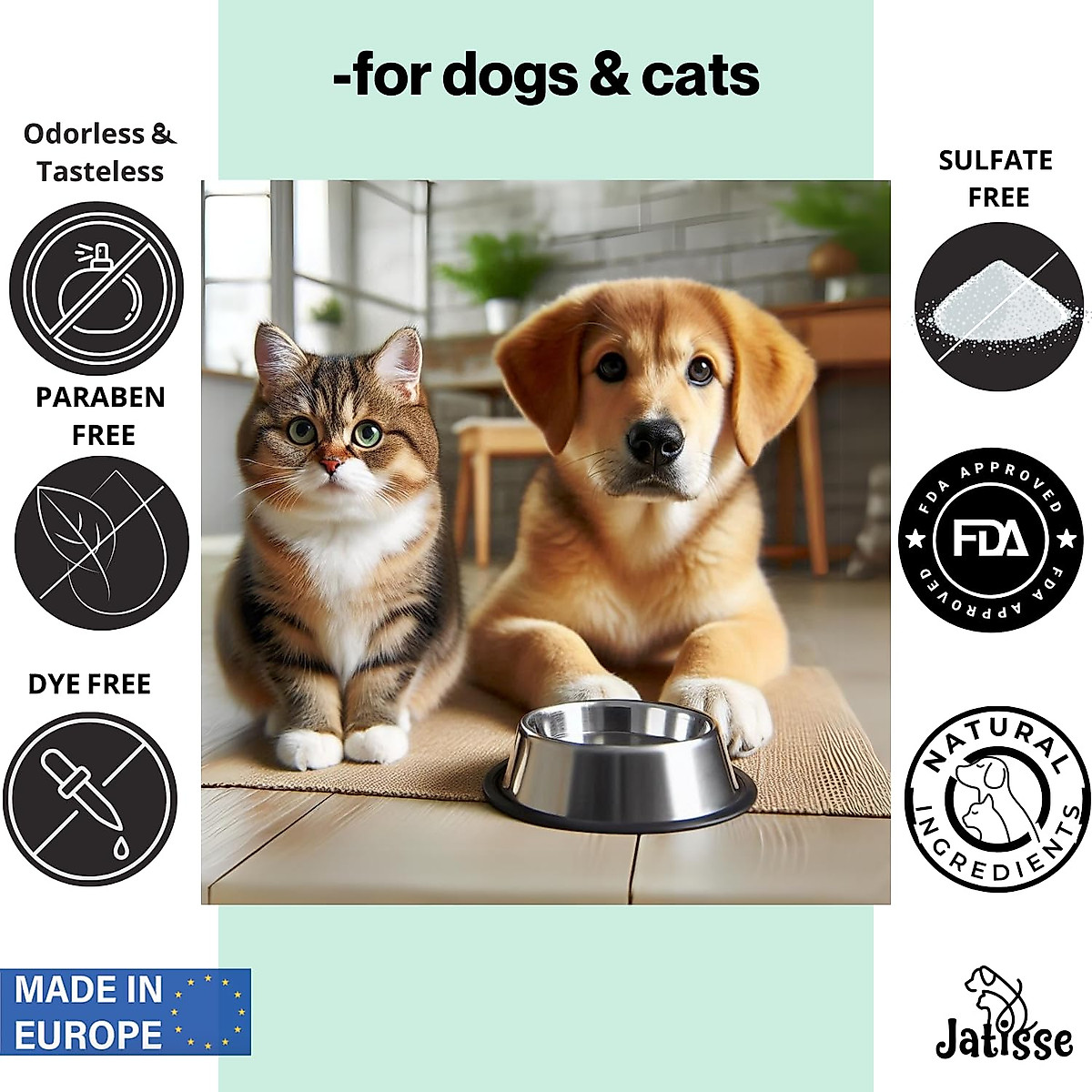 jatisse Cats and Dogs Water Additive for Oral and Dental Care: Eliminate Bad Dog Breath and Cat Bad Breath - Dog Breath Freshener - Fights Tartar & Plaque - Just Add to Water! (1.69 fl oz)