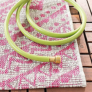 SAFAVIEH Courtyard Collection 5'3" x 7'6" Light Grey/Fuchsia CYH8734 Boho Mandala Indoor/ Outdoor Waterproof Easy--Cleaning Patio Backyard Mudroom Area--Rug