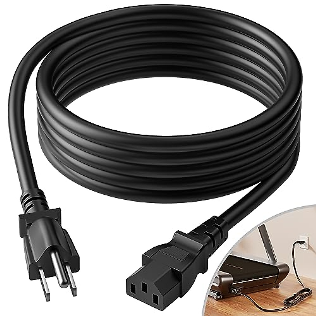PeloFamily Power Cord Replacement Compatible with Peloton Tread, Extra Long 8FT Power Cord for Treadmill, 14AWG, 300V, 3 Prong Charger Cord, Power Supply, Power Cable, Treadmill Accessories