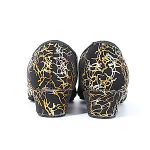 VCIXXVCE Women's lace-up Latin Dance Shoes Ballroom Modern Jazz Dance Practice Performance Shoes with Closed Toes Low Heel 1.18inch,Gold,Model NJB, 10 B(M) US