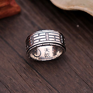 Vintage 925 Sterling Silver Taoism Tai Chi Yin and Yang Spinner Ring Band Fidget Anxiety Ring Jewelry for Men Women Size 9