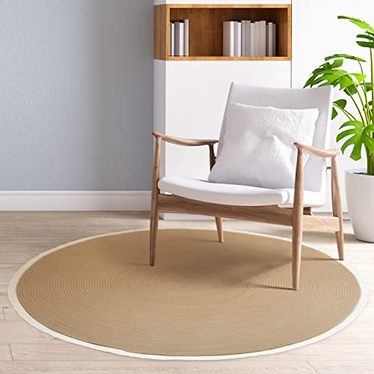 LOVSTORAGE Round Straw Floor Meditation Cushion, Hand Woven Jute Braided Rug Yoga Mat 120cm Natural Fiber Round Collection Round Natural Handmade Reversible Area Rugs for Living Room, Kitchen